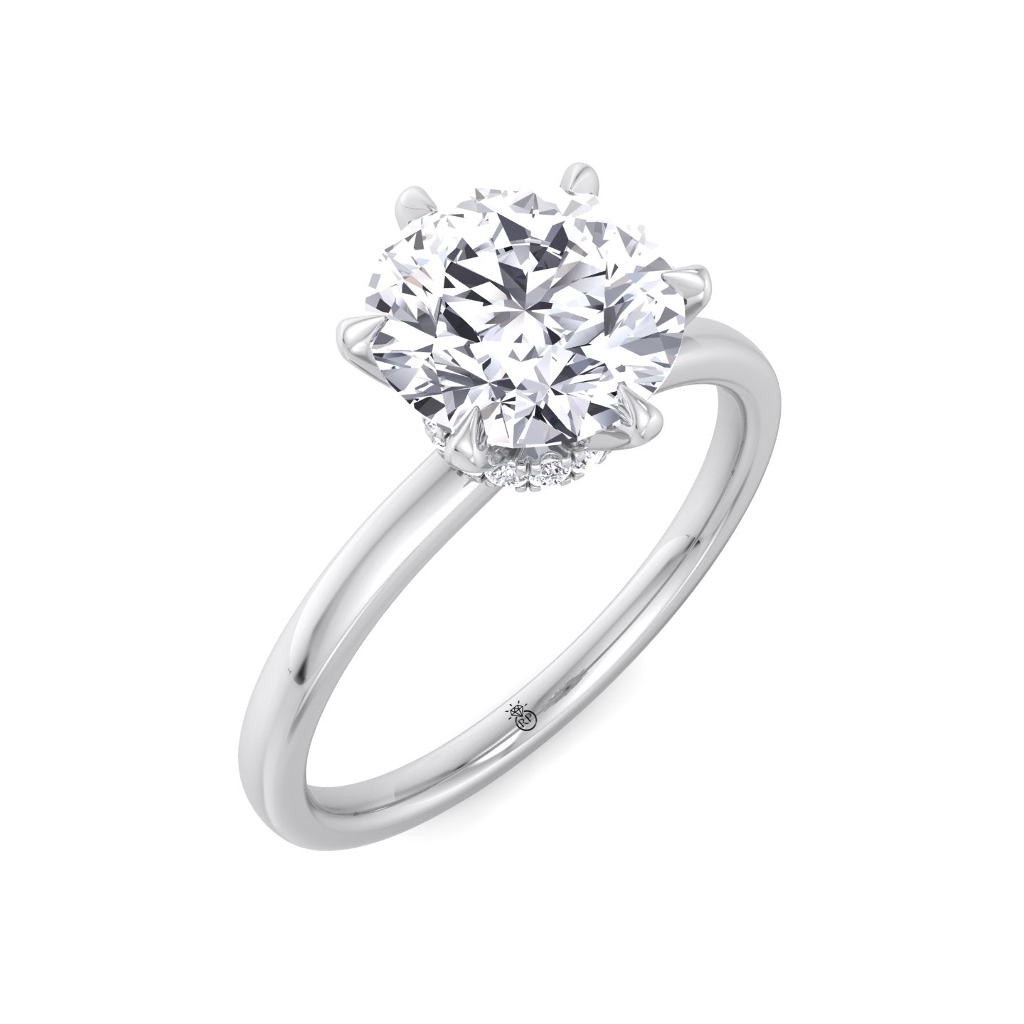 Nova - Round Cut Six Prong Solitaire Engagement Ring With Hidden Halo ...